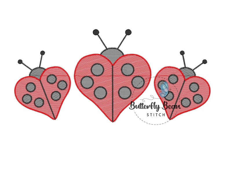 Ladybug Hearts Embroidery Design File, Sketch, Instant Download ...