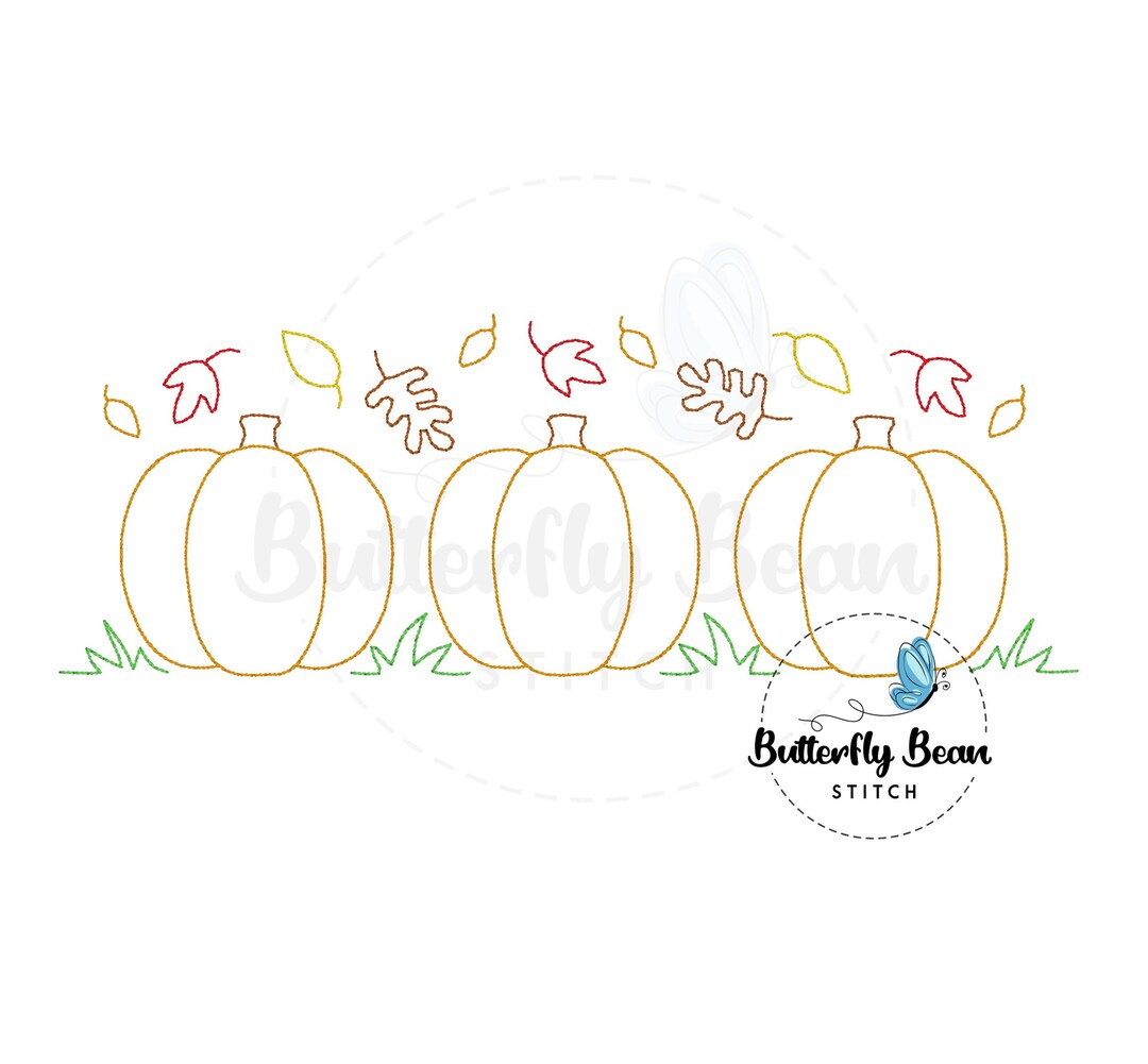 Fall Pumpkins Machine Embroidery Design File, Bean Stitch, Pumpkin Trio ...