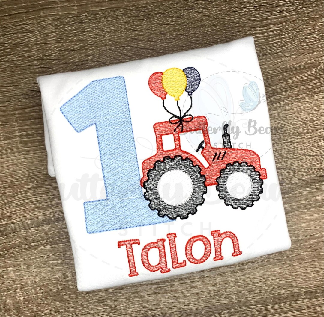 Tractor-themed Birthday Machine Embroidery Design File, Sketch Style ...