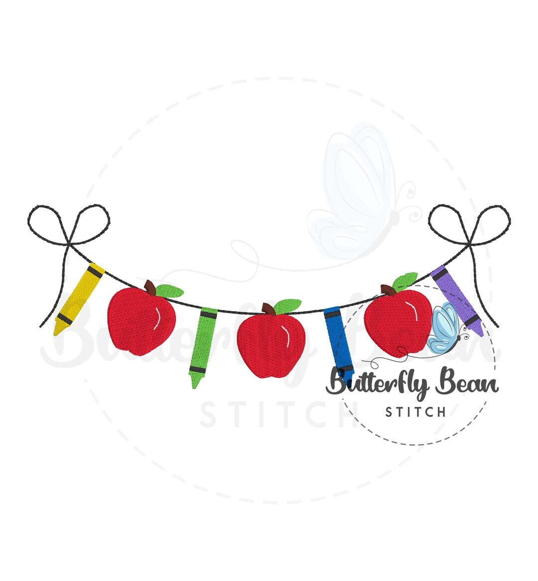 Crayons and Apples Bunting Embroidery Design, Back to School, Fill ...
