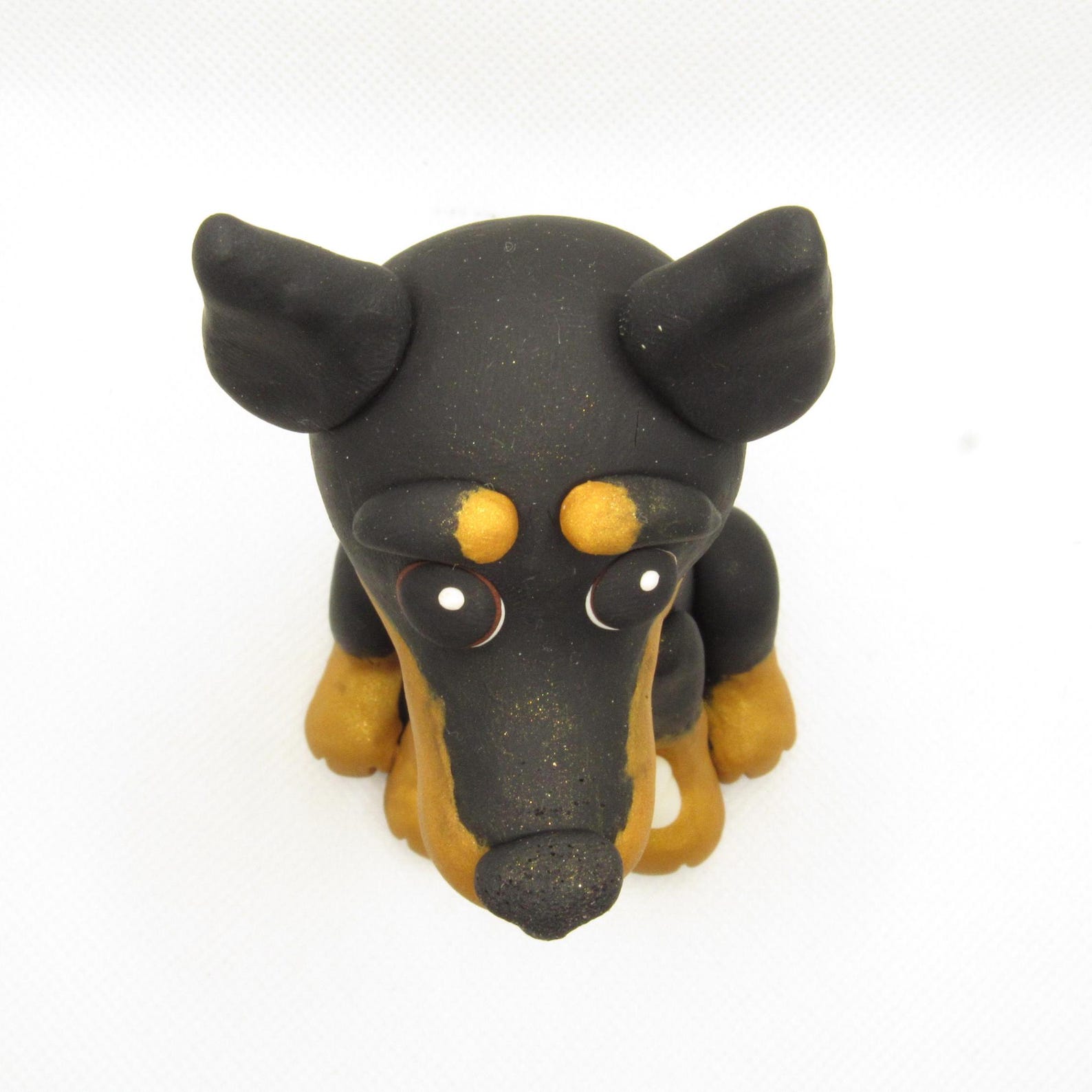 Doberman Pinscher Dobie With Bone Polymer Clay Figurine Custom Dog Gift ...