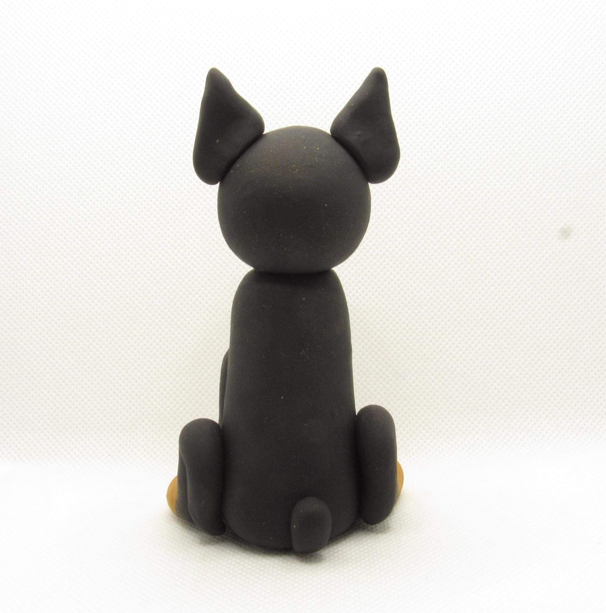 Doberman Pinscher Dobie With Bone Polymer Clay Figurine Custom Dog Gift ...