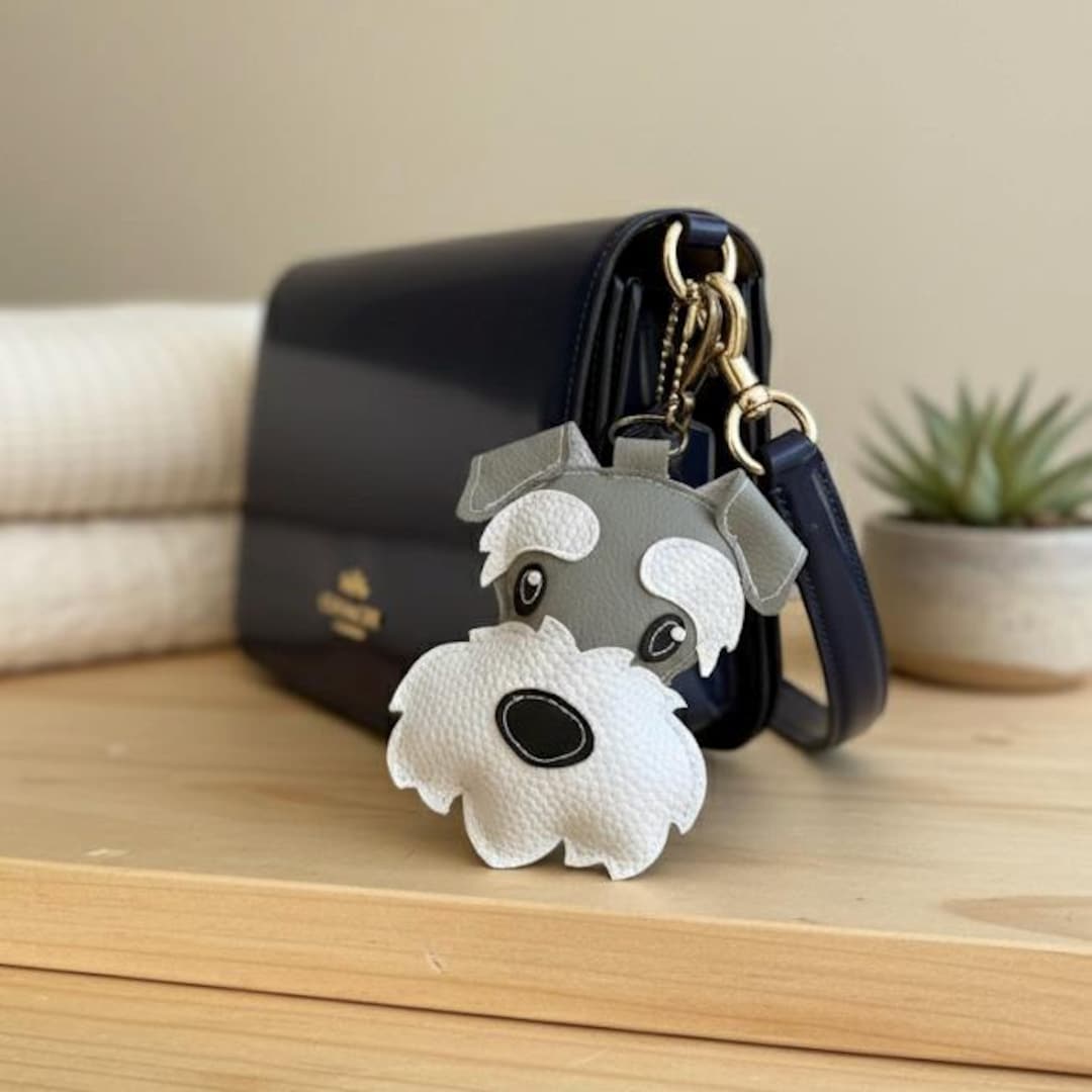 Miniature Schnauzer Keychain | Faux Leather Dog Bag Charm | Cute ...