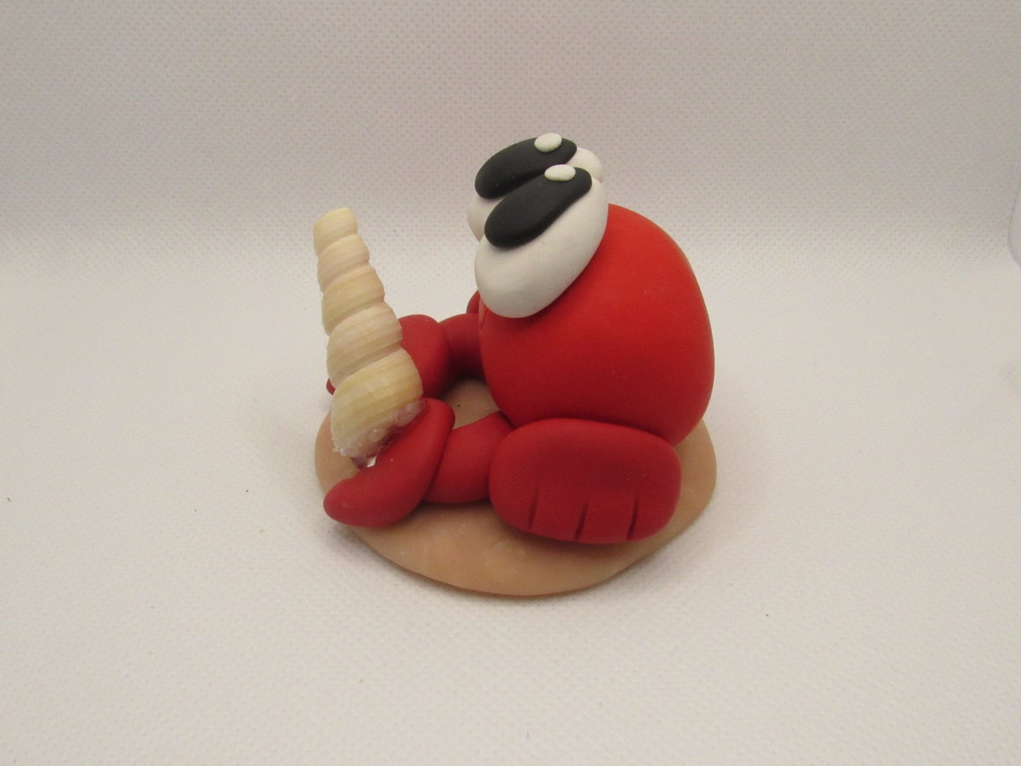 Hermit Crab With Sea Shell Beach Polymer Clay Figurine Custom Beach ...