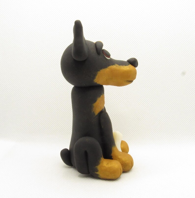 Doberman Pinscher Dobie With Bone Polymer Clay Figurine Custom Dog Gift ...