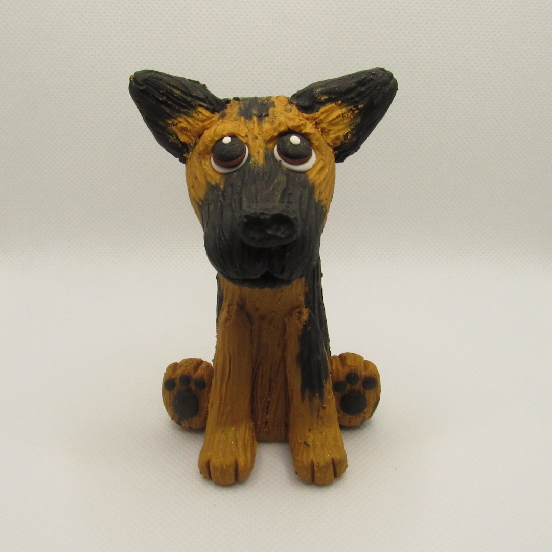 German Shepherd Dog Sitting Polymer Clay Figurine Custom Dog Gift for ...