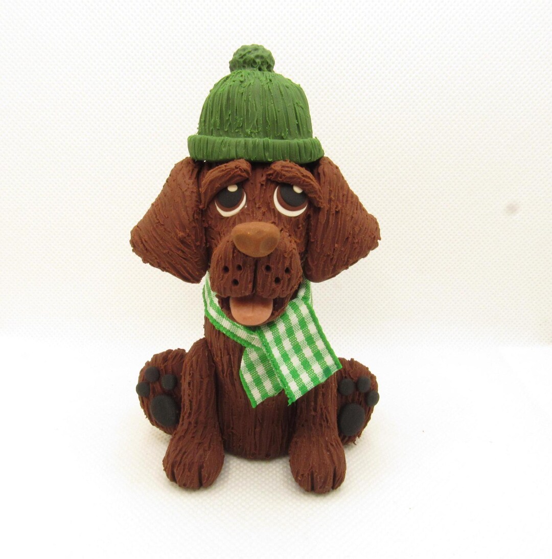 Newfoundland Dog With Scarf & Hat Polymer Clay Figurine Custom Gift for ...