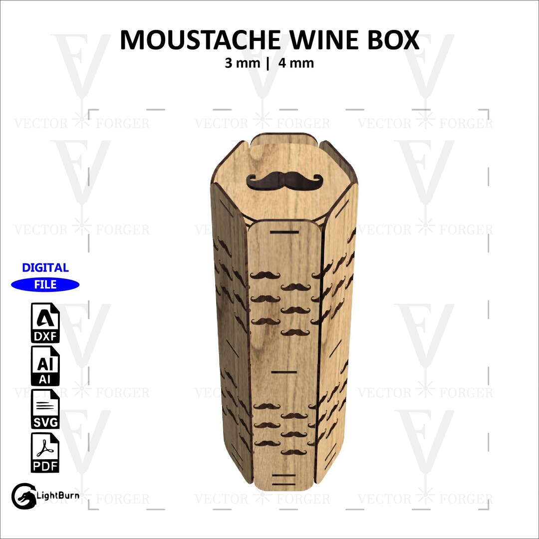 Mustache WINE BOX | Laser Cut File | Svg, Dxf | 3mm, 4mm - Etsy