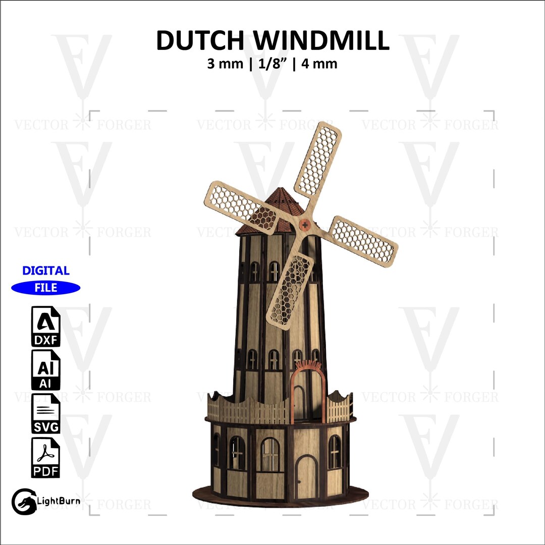 LASER DUTCH WINDMILL | Laser Cut File | Svg, Dxf | 3mm, 1/8 Inches, 4mm ...