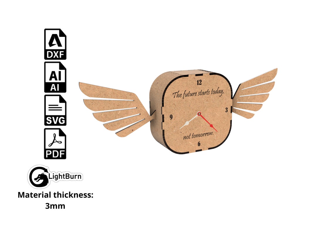 Winged CLOCK, Motivational, | Laser Cut File SVG DXF - Etsy