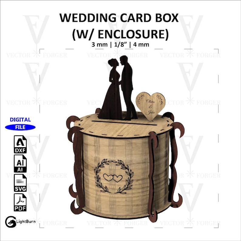 LASER WEDDING CARD Box | Laser Cut File | Svg, Dxf | 3mm, 1/8 Inches ...