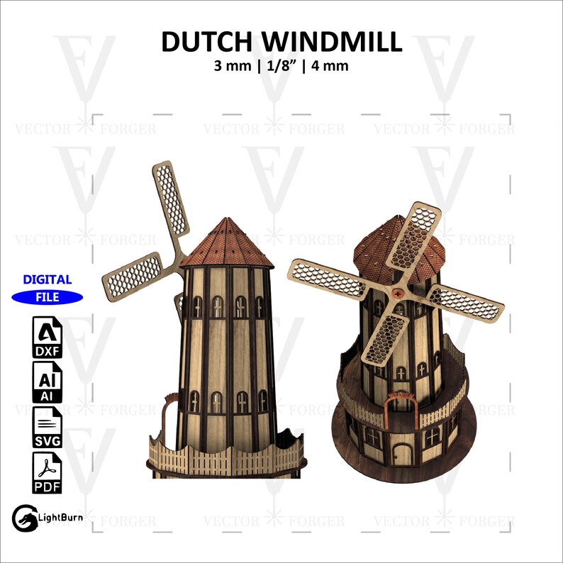 LASER DUTCH WINDMILL | Laser Cut File | Svg, Dxf | 3mm, 1/8 Inches, 4mm ...
