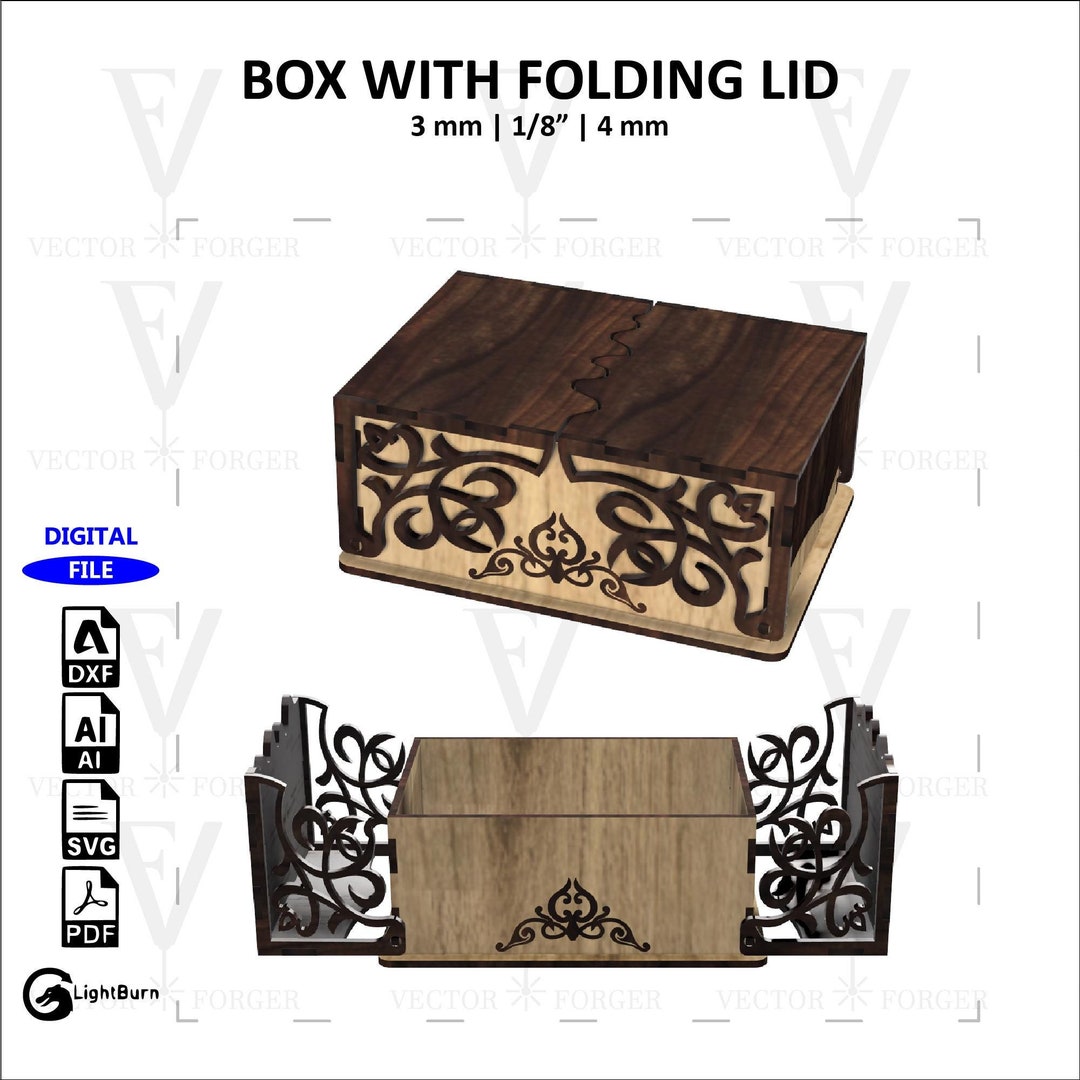 BOX With FOLDING LID Laser Cut File Svg, Dxf 3mm, 1/8 Inches, 4mm - Etsy