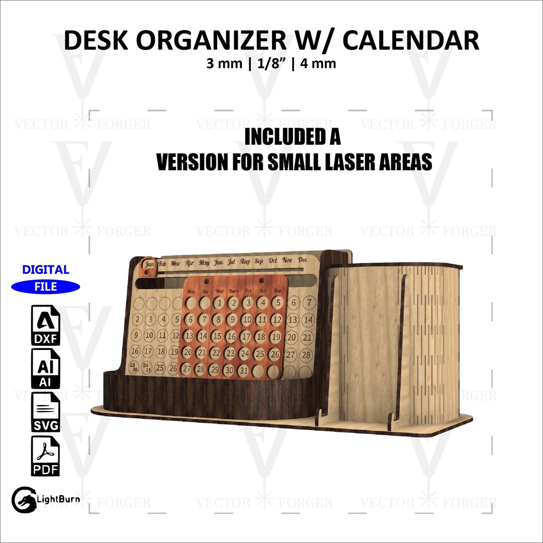 LASER DESK ORGANIZER | Laser Cut File | Svg, Dxf | 3mm, 1/8 Inches, 4mm ...