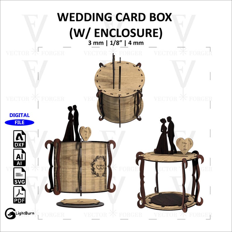 LASER WEDDING CARD Box | Laser Cut File | Svg, Dxf | 3mm, 1/8 Inches ...
