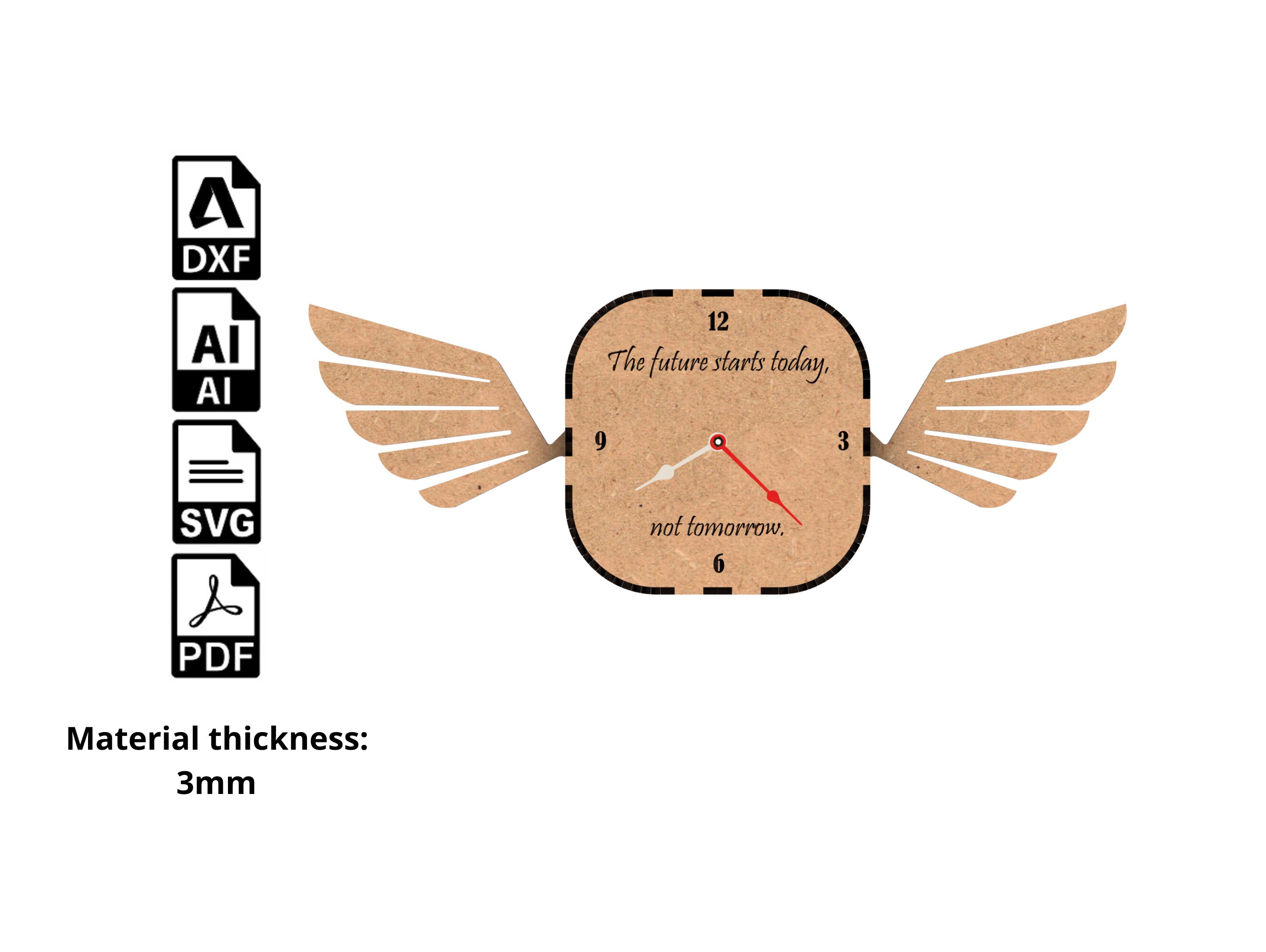Winged CLOCK, Motivational, | Laser Cut File SVG DXF - Etsy