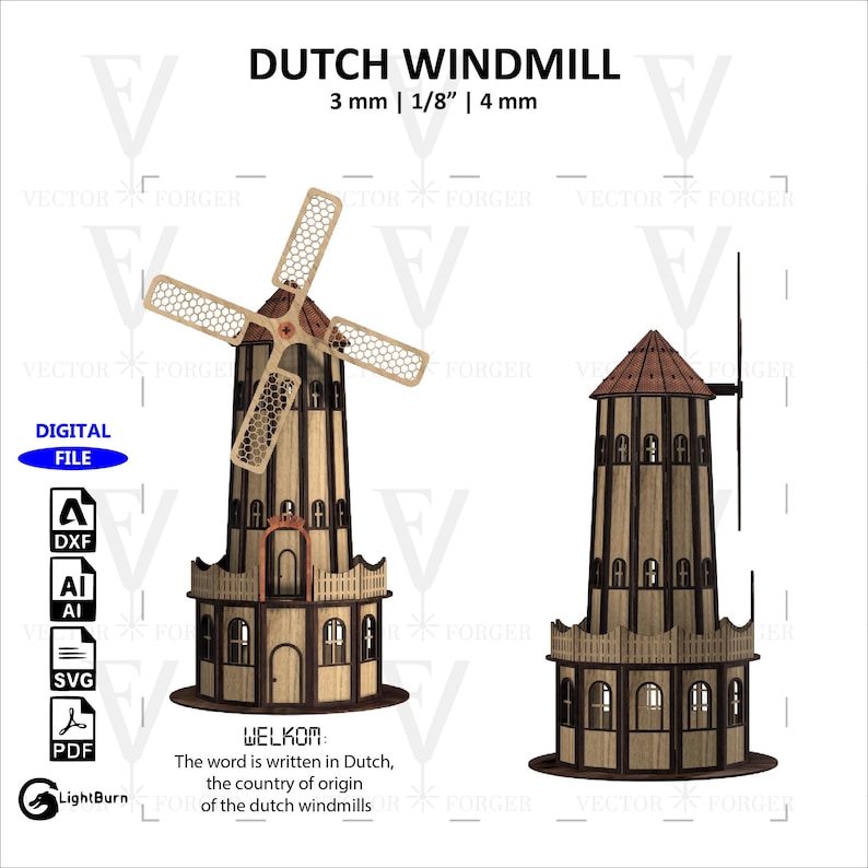 LASER DUTCH WINDMILL | Laser Cut File | Svg, Dxf | 3mm, 1/8 Inches, 4mm ...