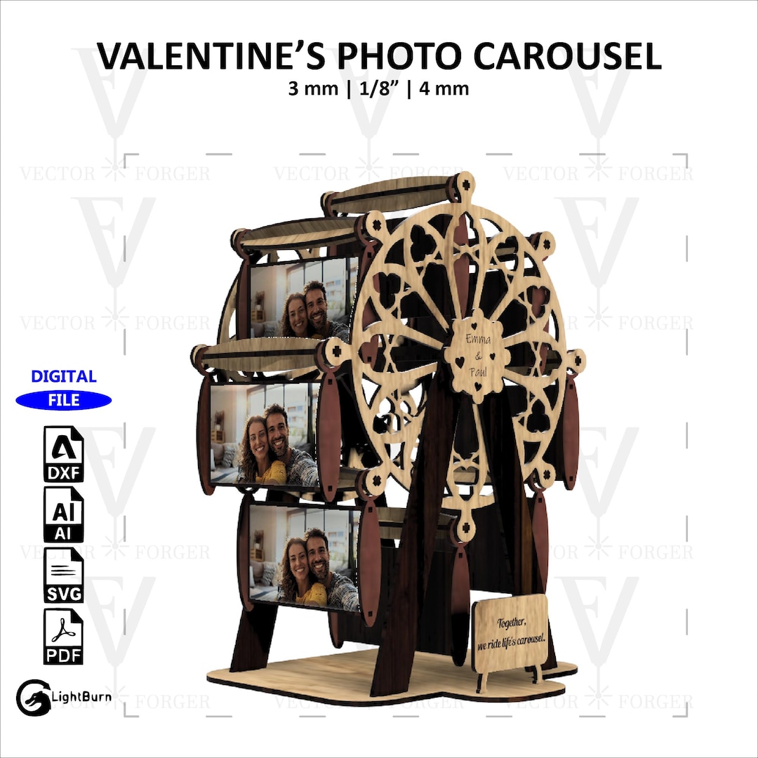 LASER VALENTINE'S PHOTO Carousel | Laser Cut File | Svg, Dxf | 3mm, 1/8 ...