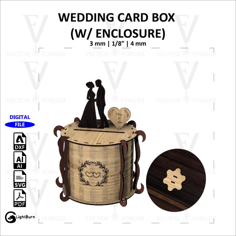 LASER WEDDING CARD box | Laser cut file | Svg , Dxf | 3mm , 1/8 inches ...