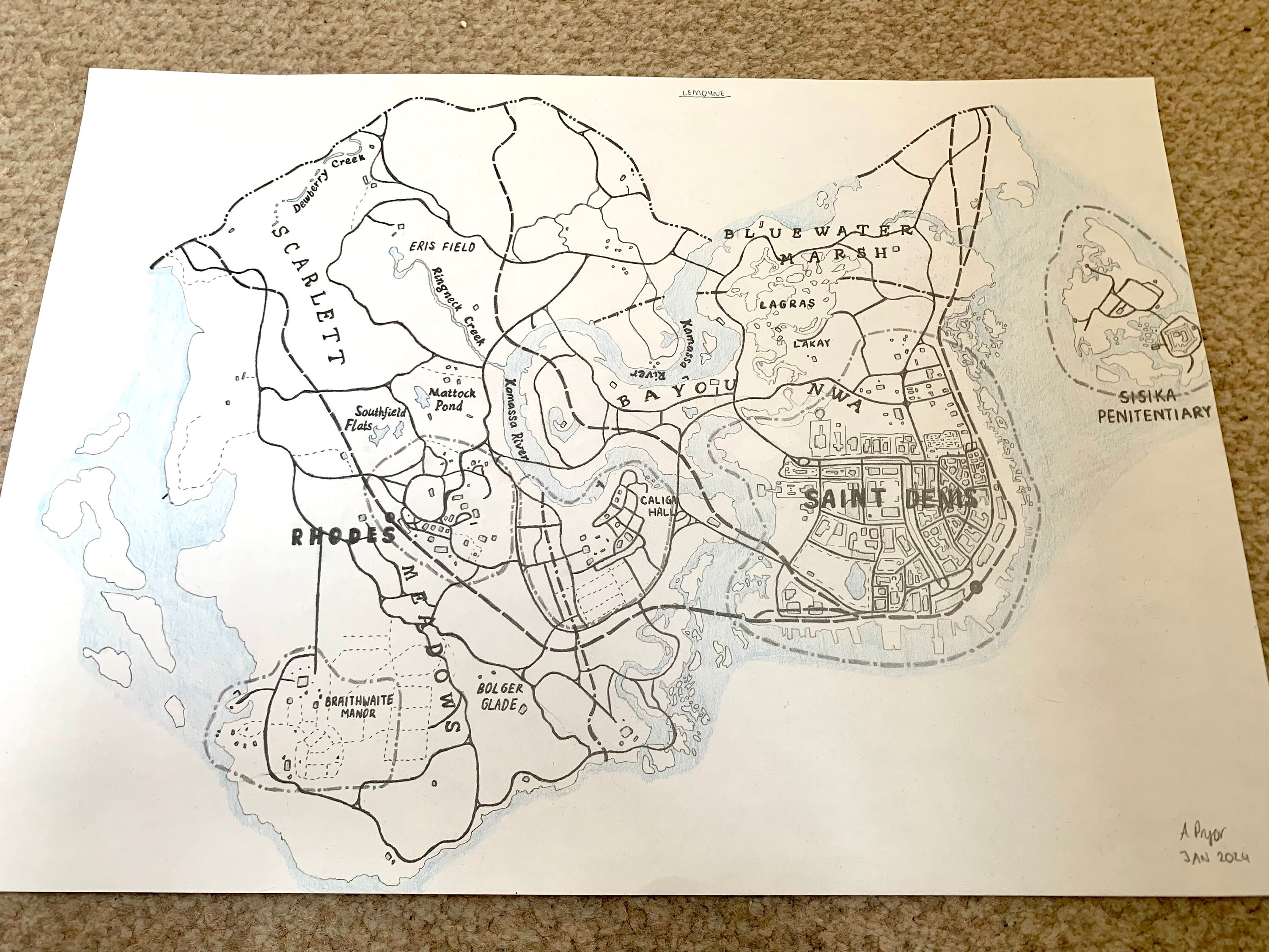 Hand Drawn A3 Red Dead Redemption 2 Map Lemoyne - Etsy