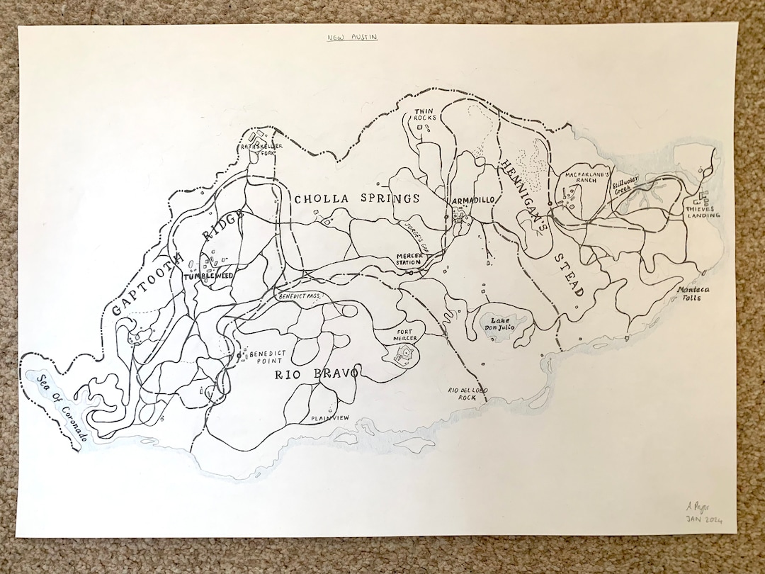 Hand Drawn A3 Red Dead Redemption 2 Map New Austin - Etsy