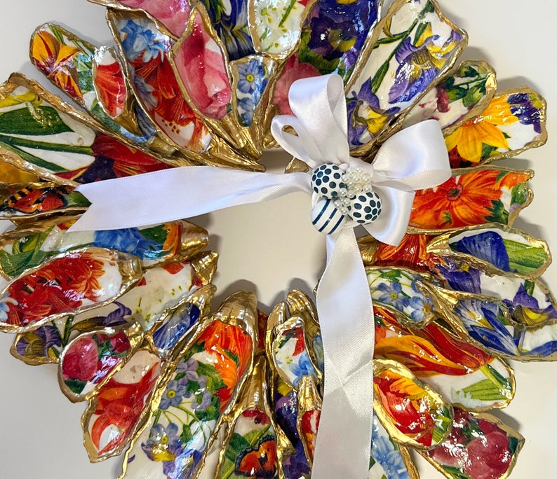 Shell Wreath, Flowers, Housewarming Gift, Ribbons, Floral, Art, Oyster ...