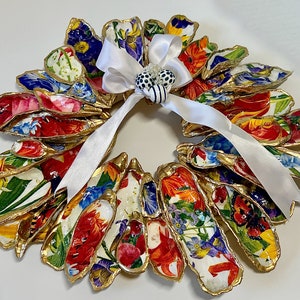 Shell Wreath, Flowers, Housewarming Gift, Ribbons, Floral, Art, Oyster ...