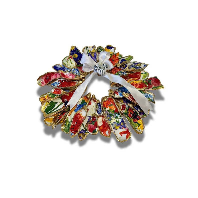 Shell Wreath, Flowers, Housewarming Gift, Ribbons, Floral, Art, Oyster ...