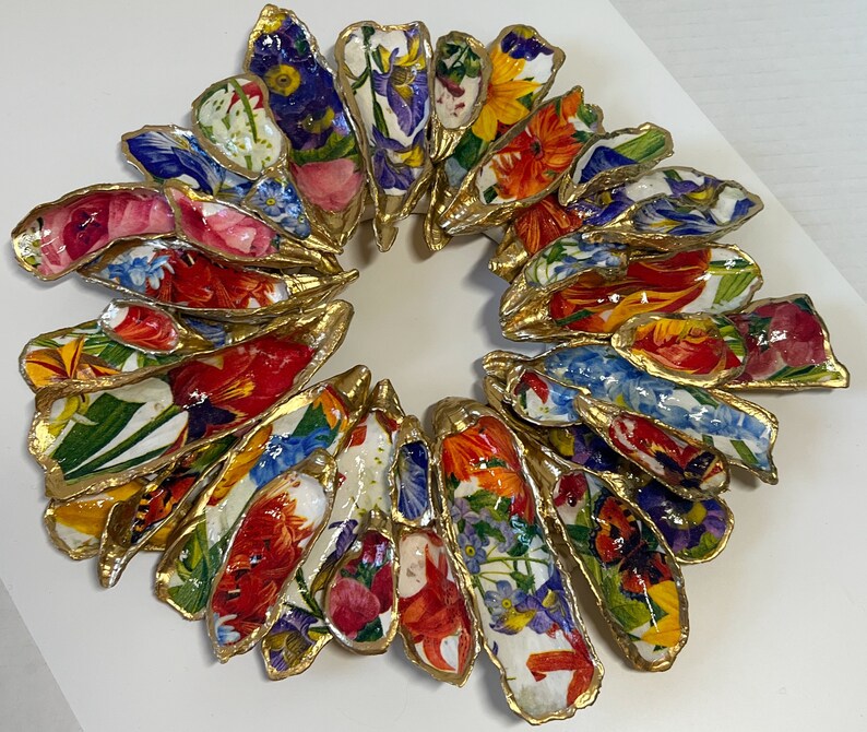 Shell Wreath, Flowers, Housewarming Gift, Ribbons, Floral, Art, Oyster ...