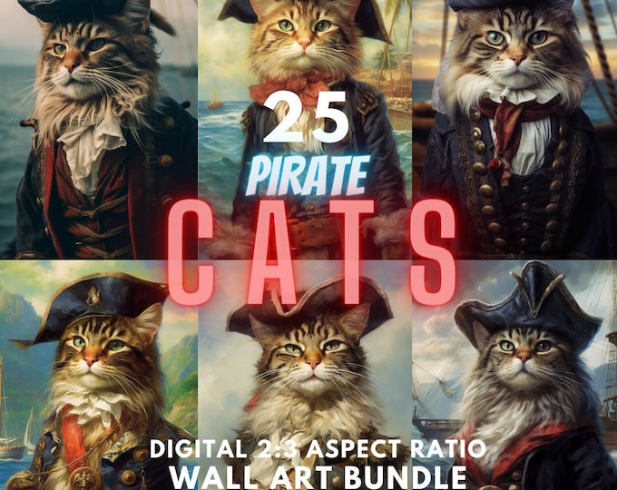 Pirate Cats DIY Poster Printable PNG Digital Art Bundle Commercial Use ...