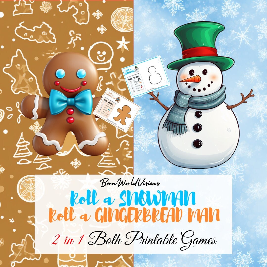 Roll A Snow Man and Roll A Gingerbread Man Printable Christmas Dice ...