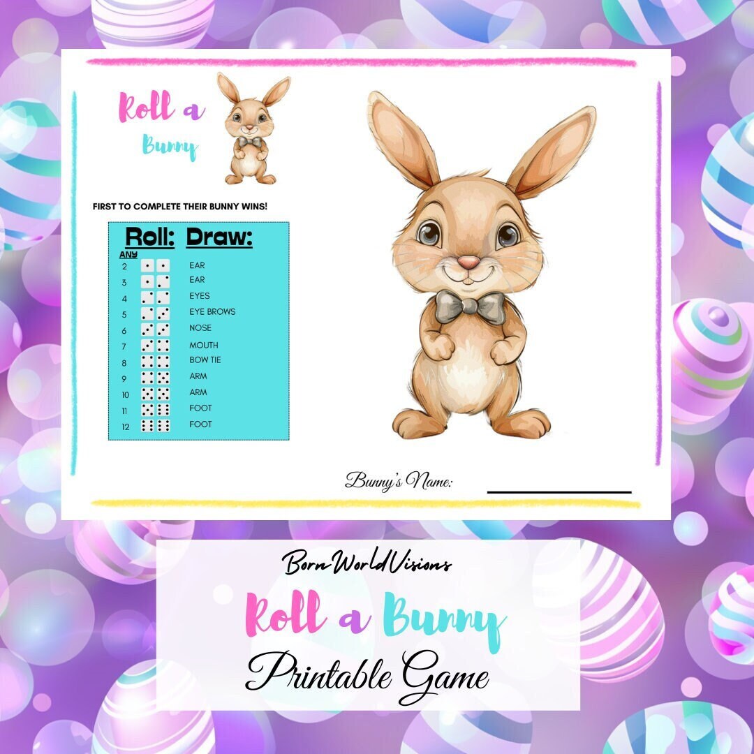 Roll an Easter Bunny Game Printable Easter Bunny Dice Drawing Game ...