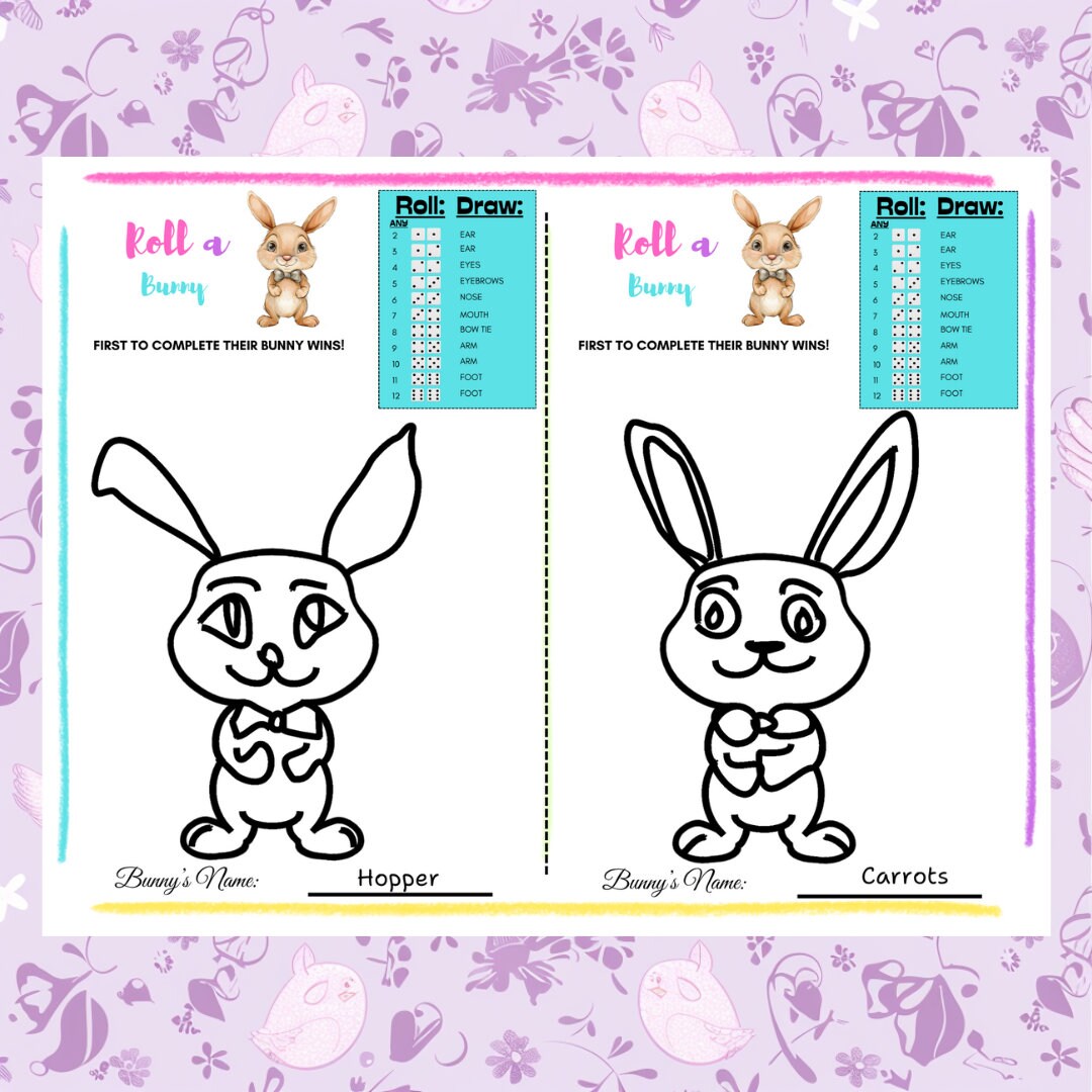 Roll an Easter Bunny Game Printable Easter Bunny Dice Drawing Game ...