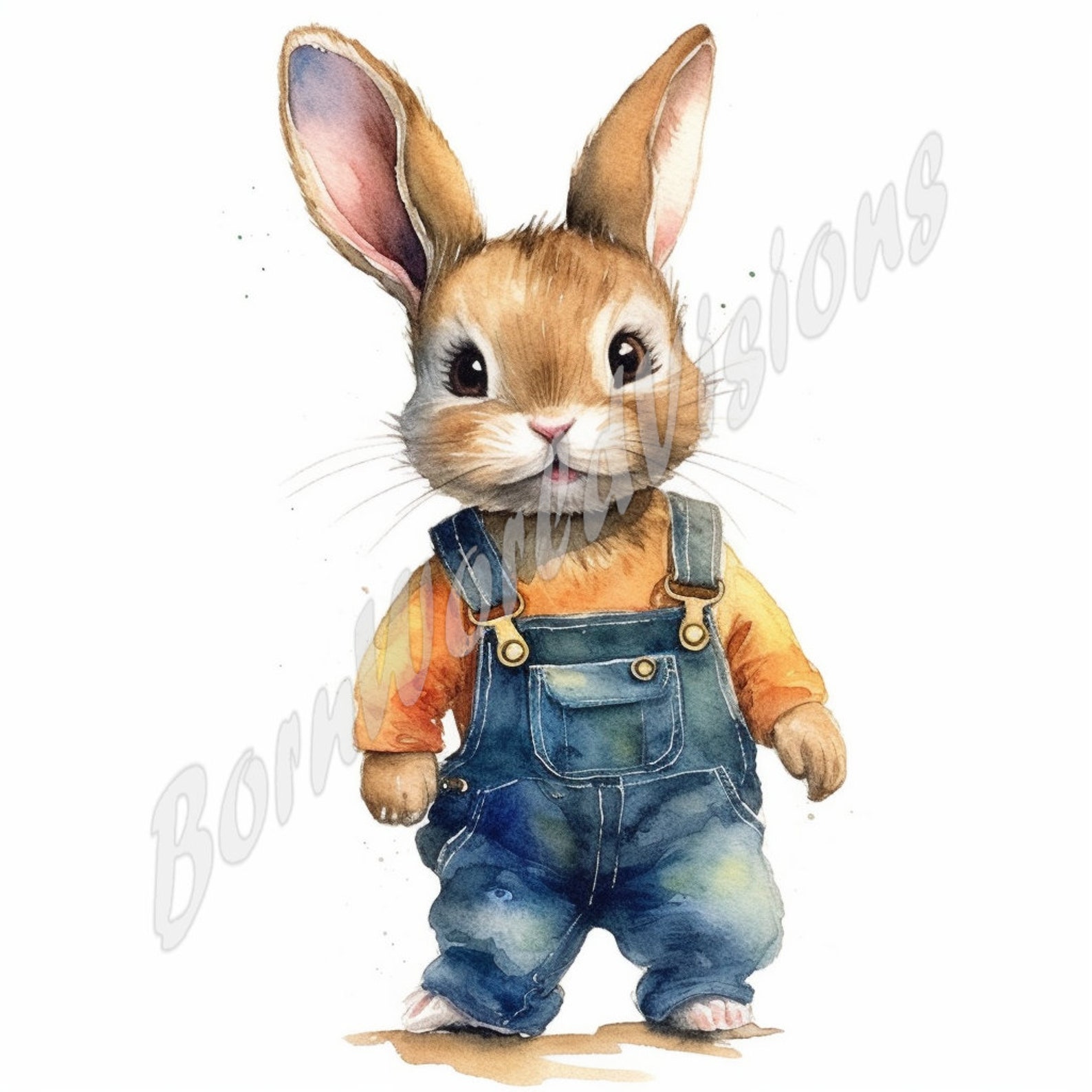 Easter Bunny in Overalls Transparent Clip Art PNG Bundle DIY Honey ...