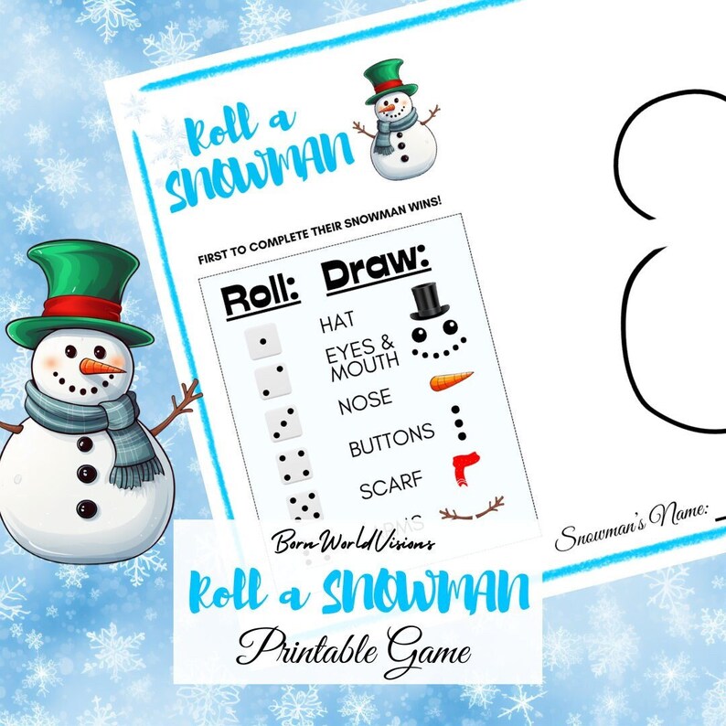 Roll A Snowman Game Printable Christmas Dice Game Winter Drawing Game ...
