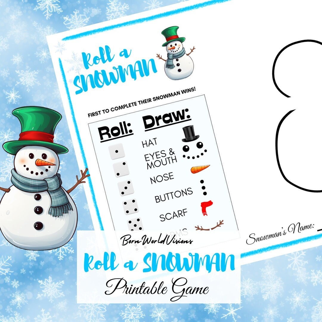 Roll A Snowman Game Printable Christmas Dice Game Winter Drawing Game ...