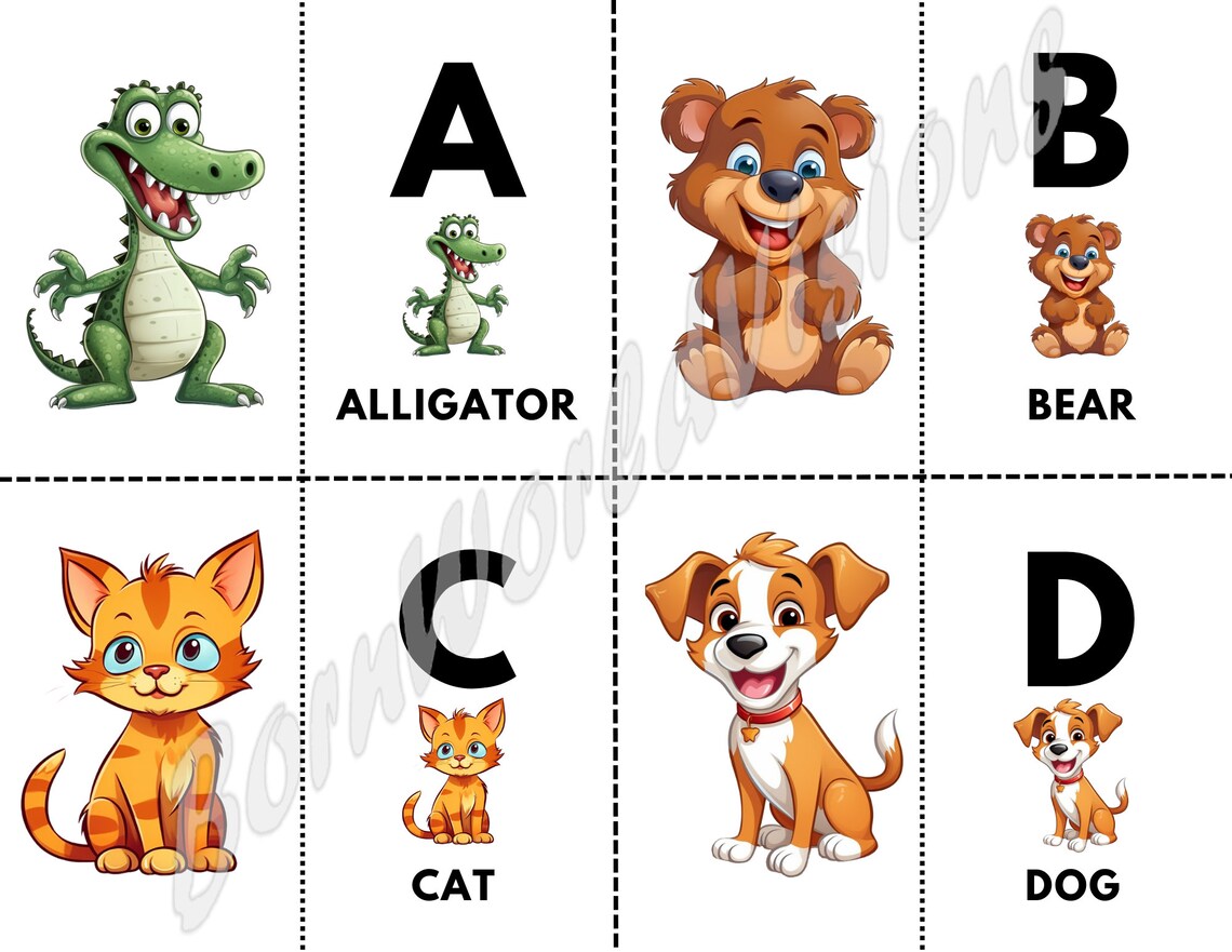 ABC Animals Printable Flashcards DIY Cutouts Bundle Printable Alphabet ...