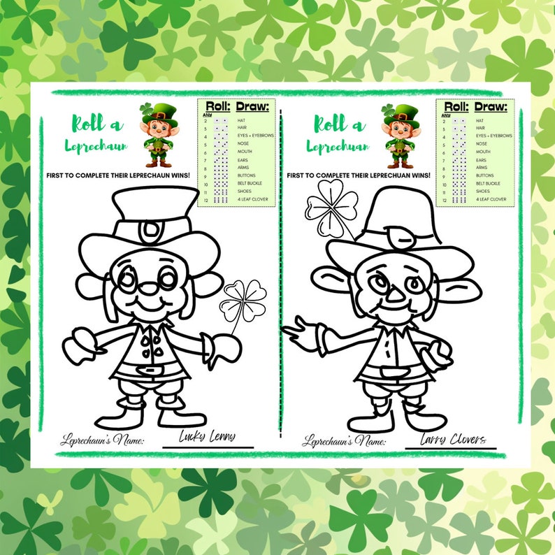 Roll A Lucky Leprechaun Game Printable Saint Patrick's Day Dice Drawing ...