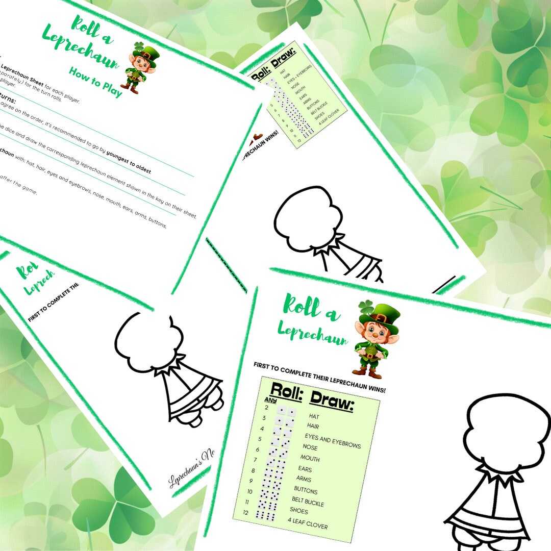 Roll A Lucky Leprechaun Game Printable Saint Patrick's Day Dice Drawing ...