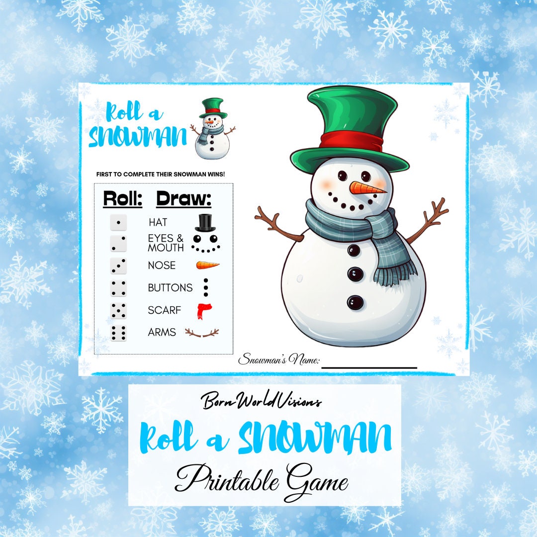 Roll A Snowman Game Printable Christmas Dice Game Winter Drawing Game ...