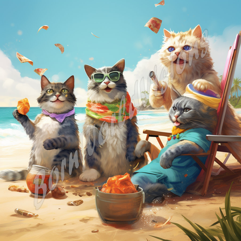 Beach Cats DIY Poster Printable PNG Digital Art Bundle Commercial Use ...