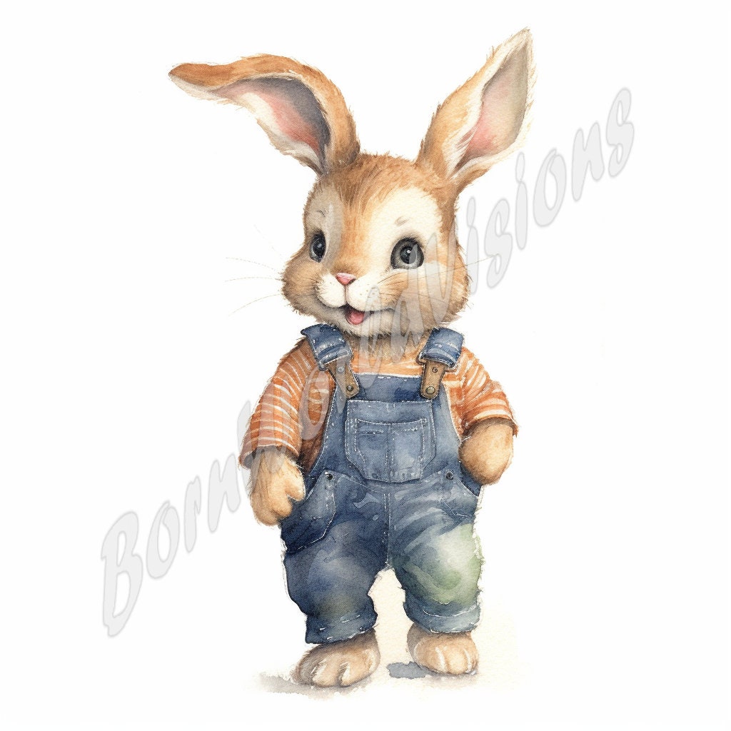 Easter Bunny in Overalls Transparent Clip Art PNG Bundle DIY Honey ...