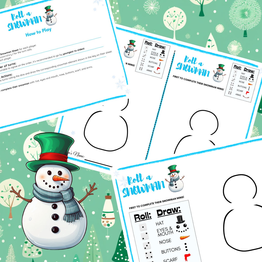 Roll A Snowman Game Printable Christmas Dice Game Winter Drawing Game ...