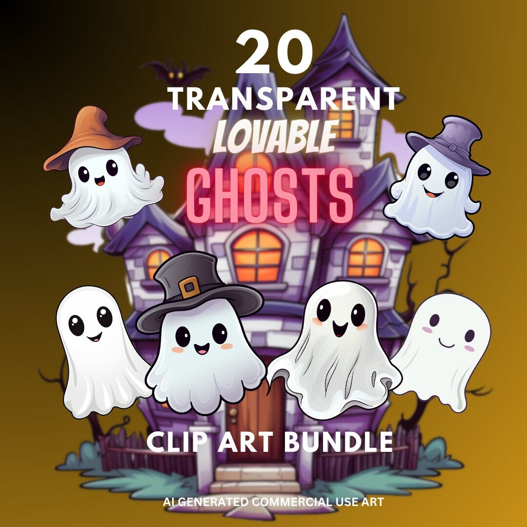 20 Ghost Clipart Halloween Party DIY Decorations Cartoon Ghosts ...