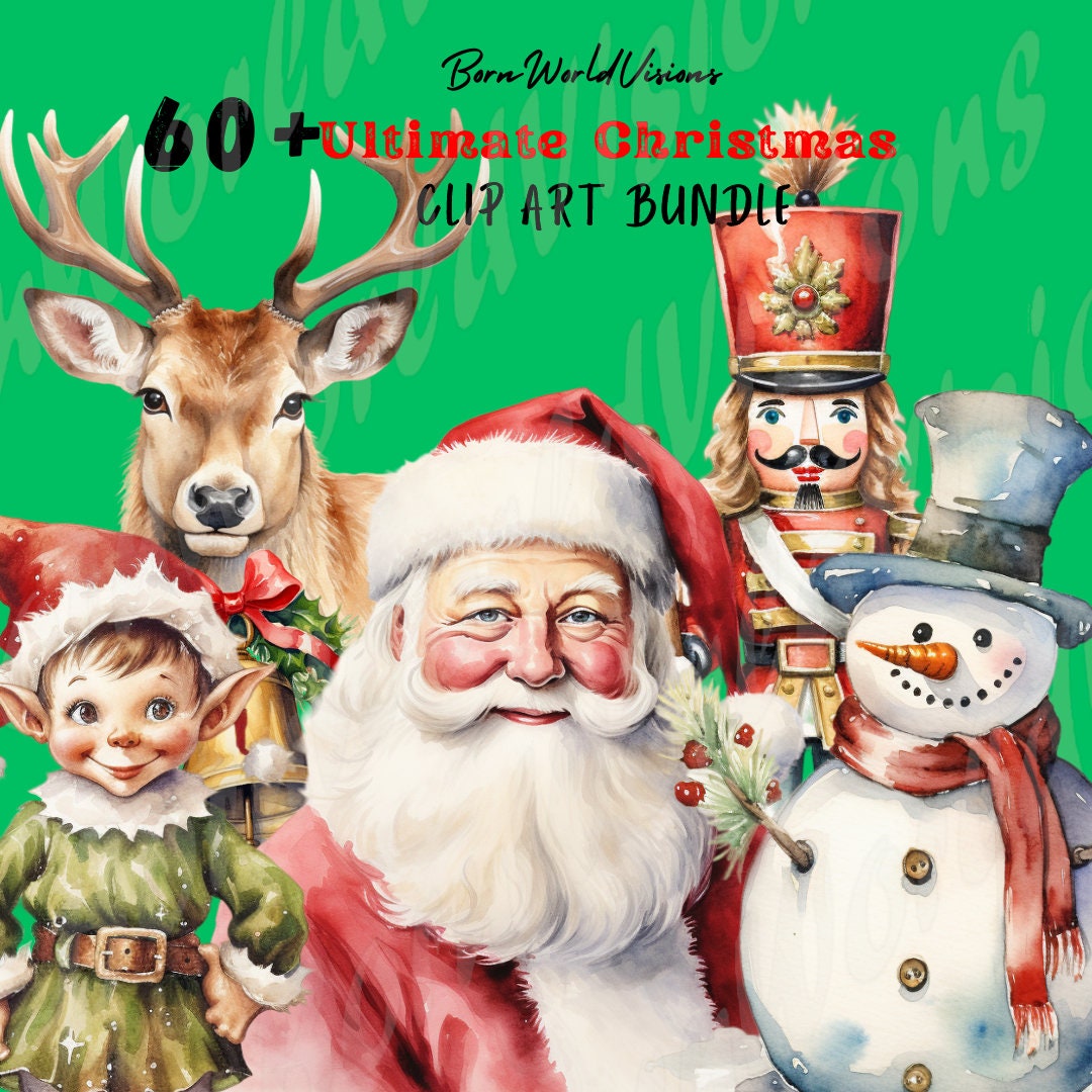 Festive Christmas Clip Art Elements Ultimate Bundle Set Featuring Santa ...