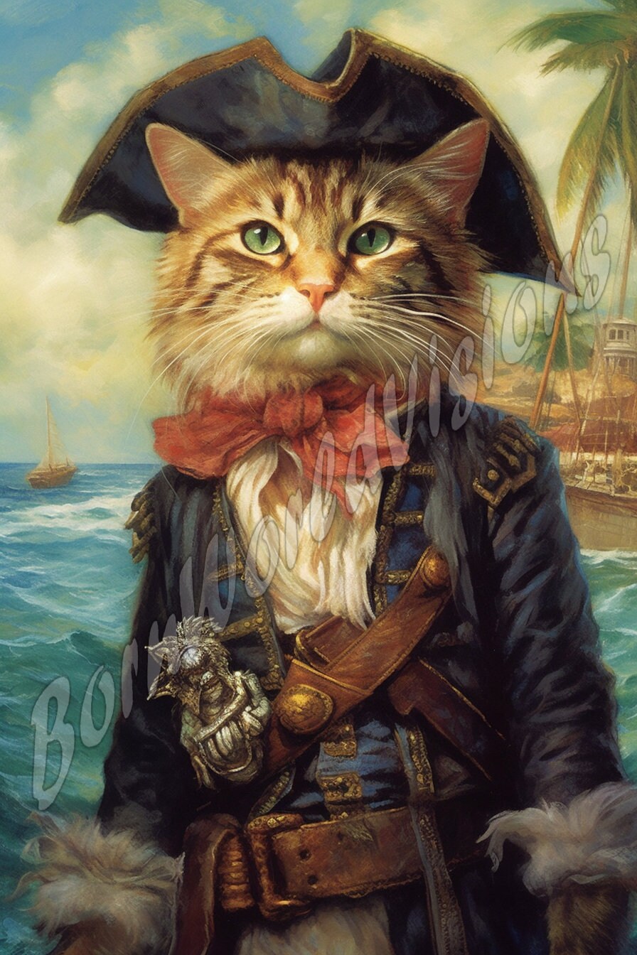 Pirate Cats DIY Poster Printable PNG Digital Art Bundle Commercial Use ...