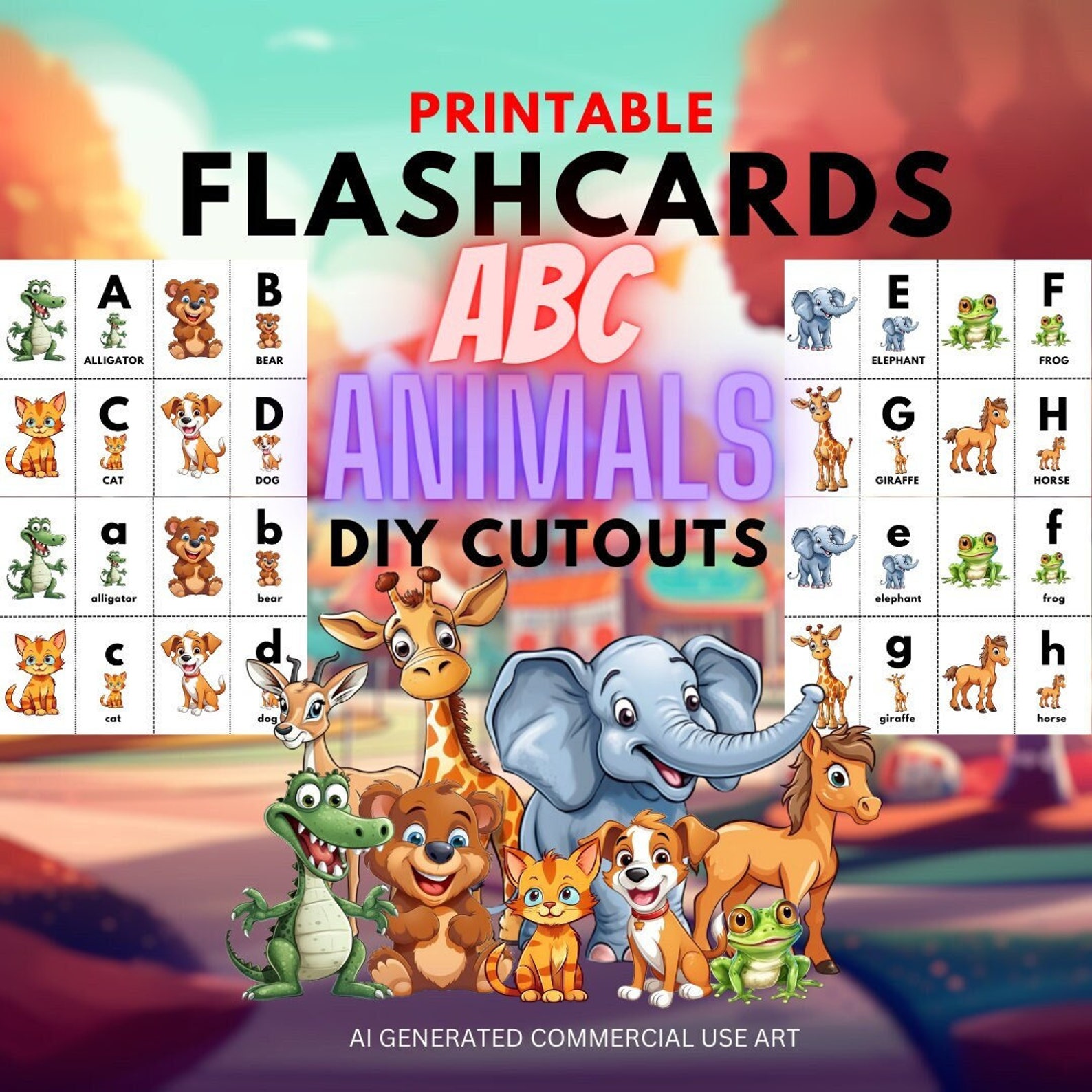 ABC Animals Printable Flashcards DIY Cutouts Bundle Printable Alphabet ...