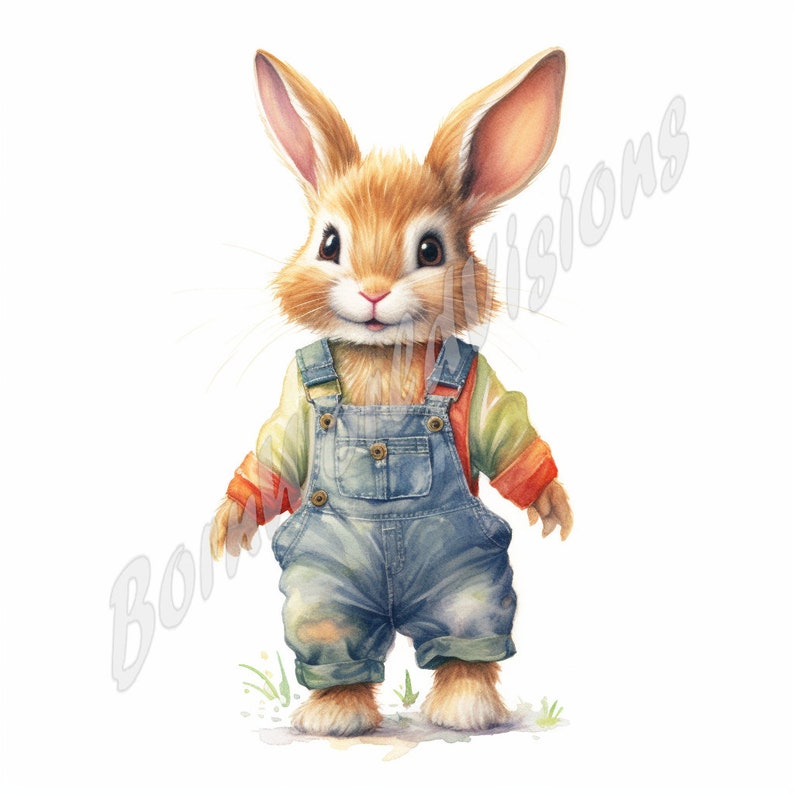 Easter Bunny in Overalls Transparent Clip Art PNG Bundle DIY Honey ...
