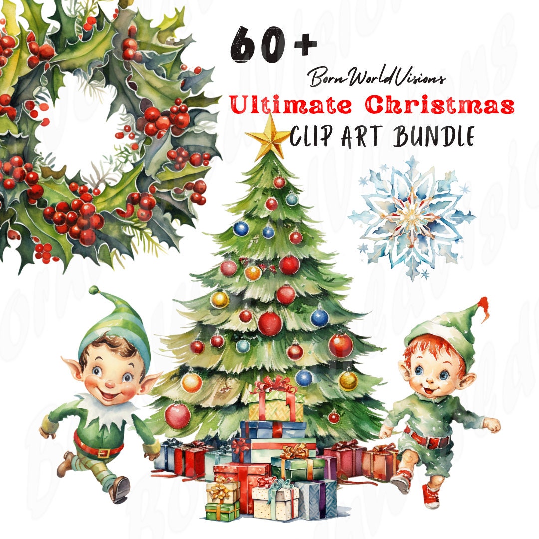 Festive Christmas Clip Art Elements Ultimate Bundle Set Featuring Santa ...