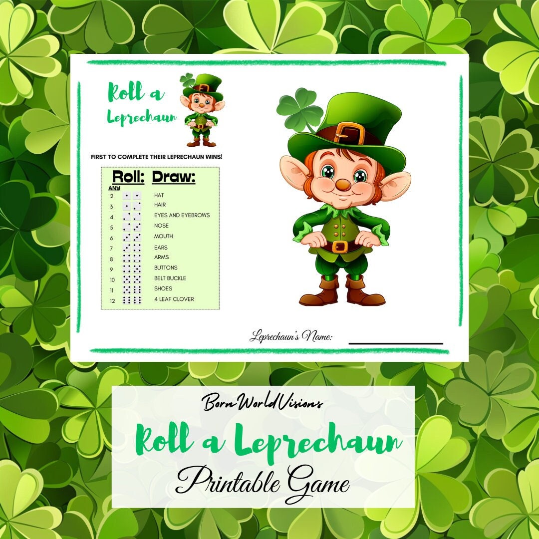 Roll A Lucky Leprechaun Game Printable Saint Patrick's Day Dice Drawing ...